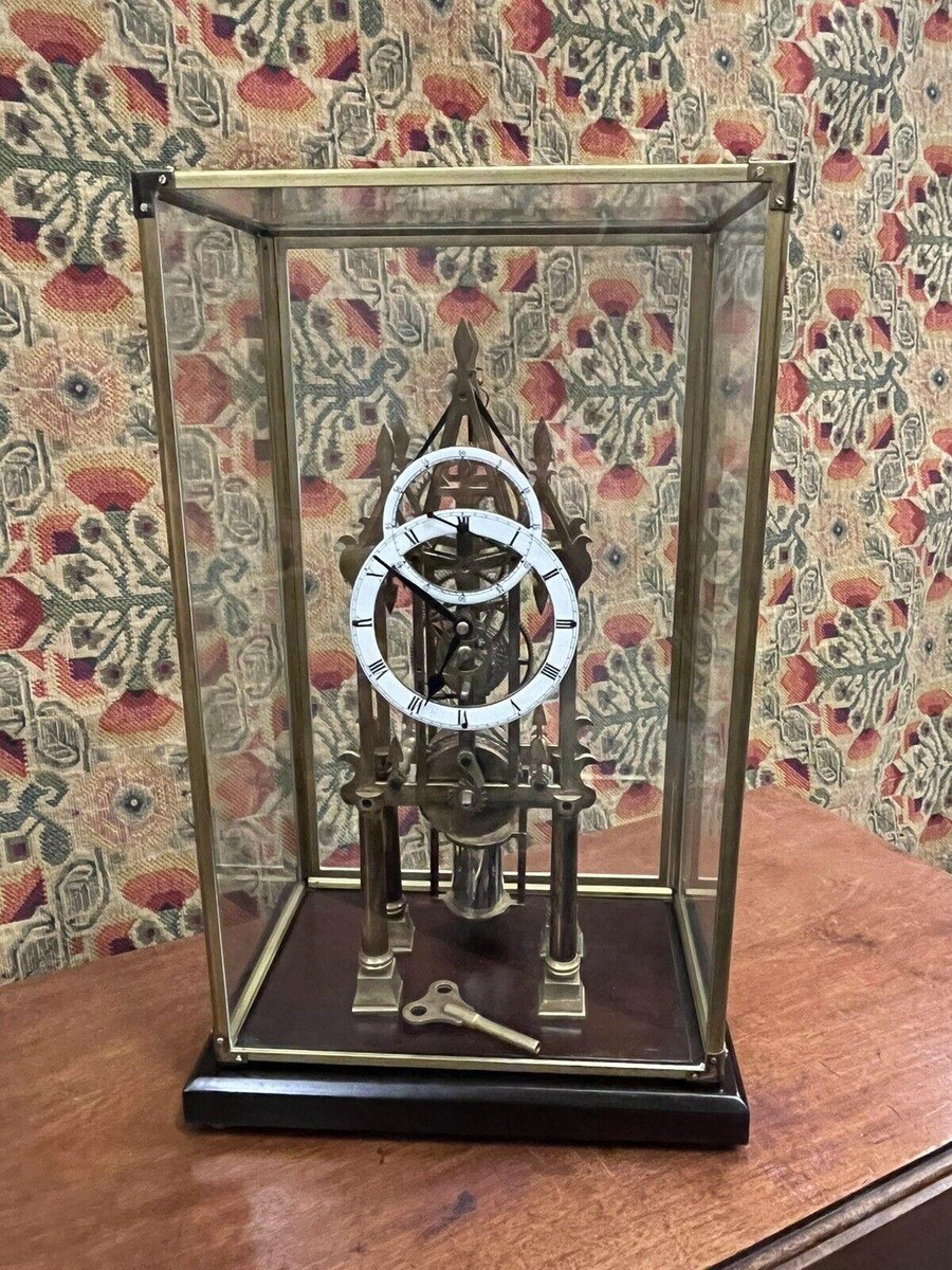 Chain Fusee Cathedral Skeleton Clock with Case and Key for sale at Pamono