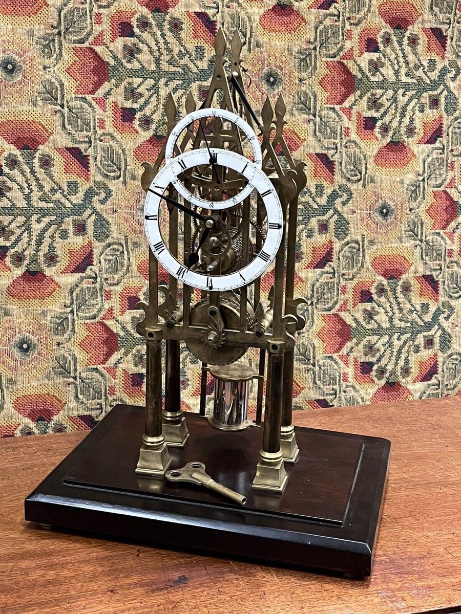 Chain Fusee Cathedral Skeleton Clock with Case and Key for sale at Pamono