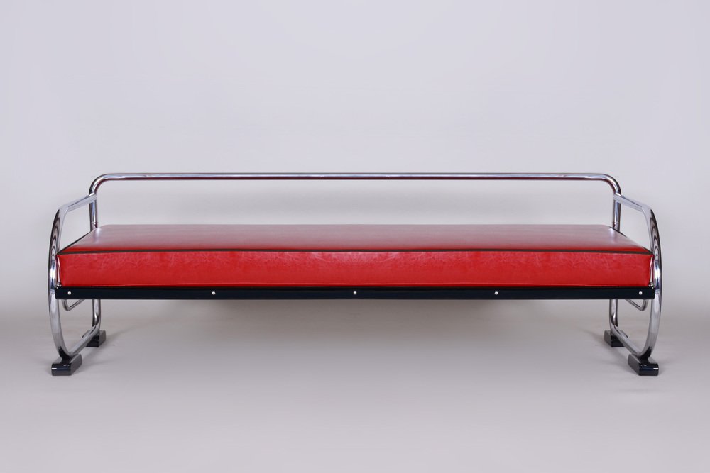 Bauhaus Red Chrome-Plated Tubular Steel Sofa attributed to Robert ...