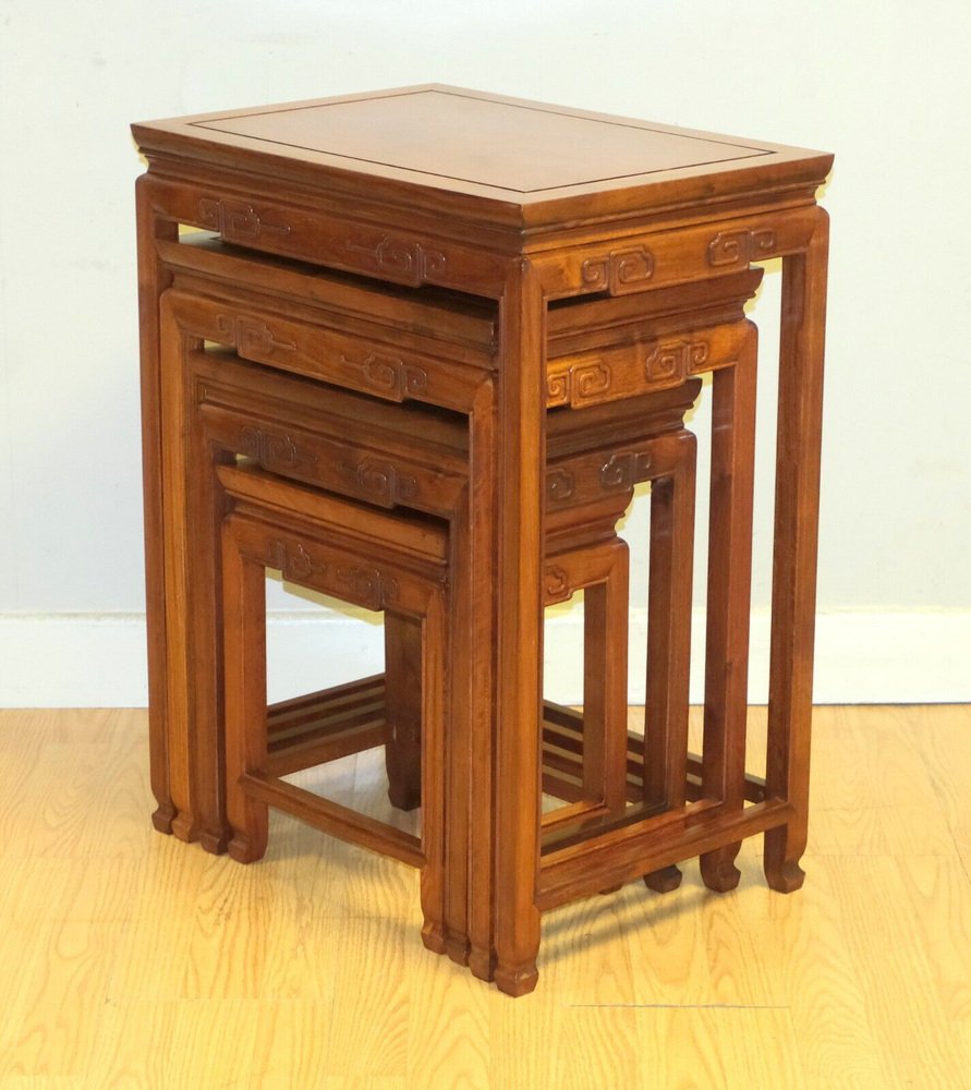 Chinese Carved Nesting Tables, Set of 4 for sale at Pamono