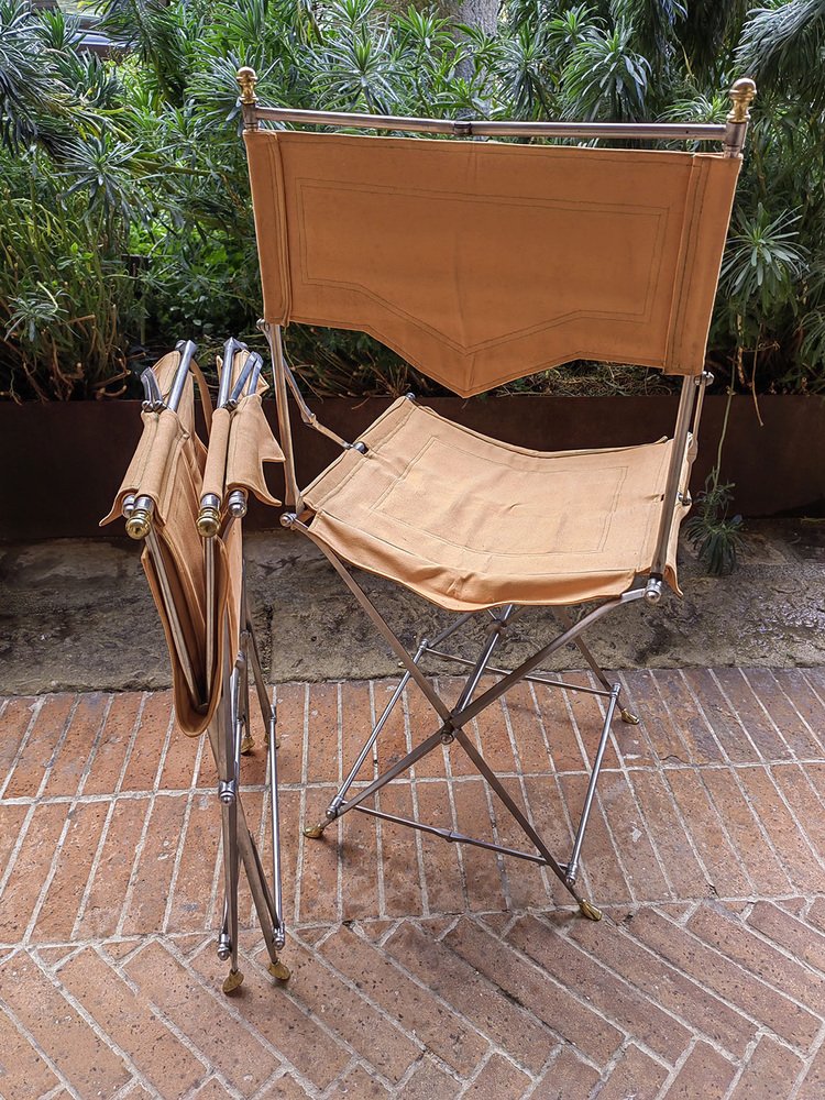 Creole Boat Folding Chairs in Stainless Steel and Canvas attributed to ...