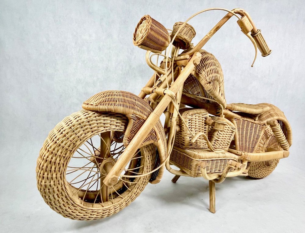 Full Size Wicker & Bamboo Harley Davidson Motorcycle attributed to Tom ...