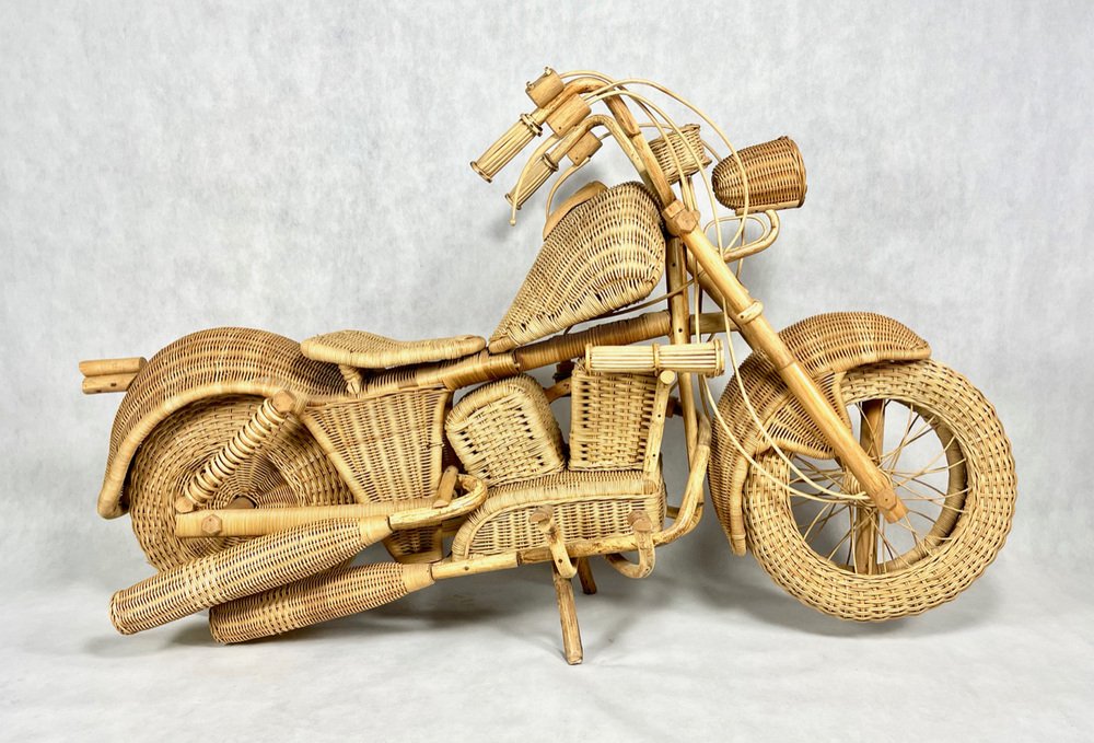 Full Size Wicker & Bamboo Harley Davidson Motorcycle attributed to Tom ...
