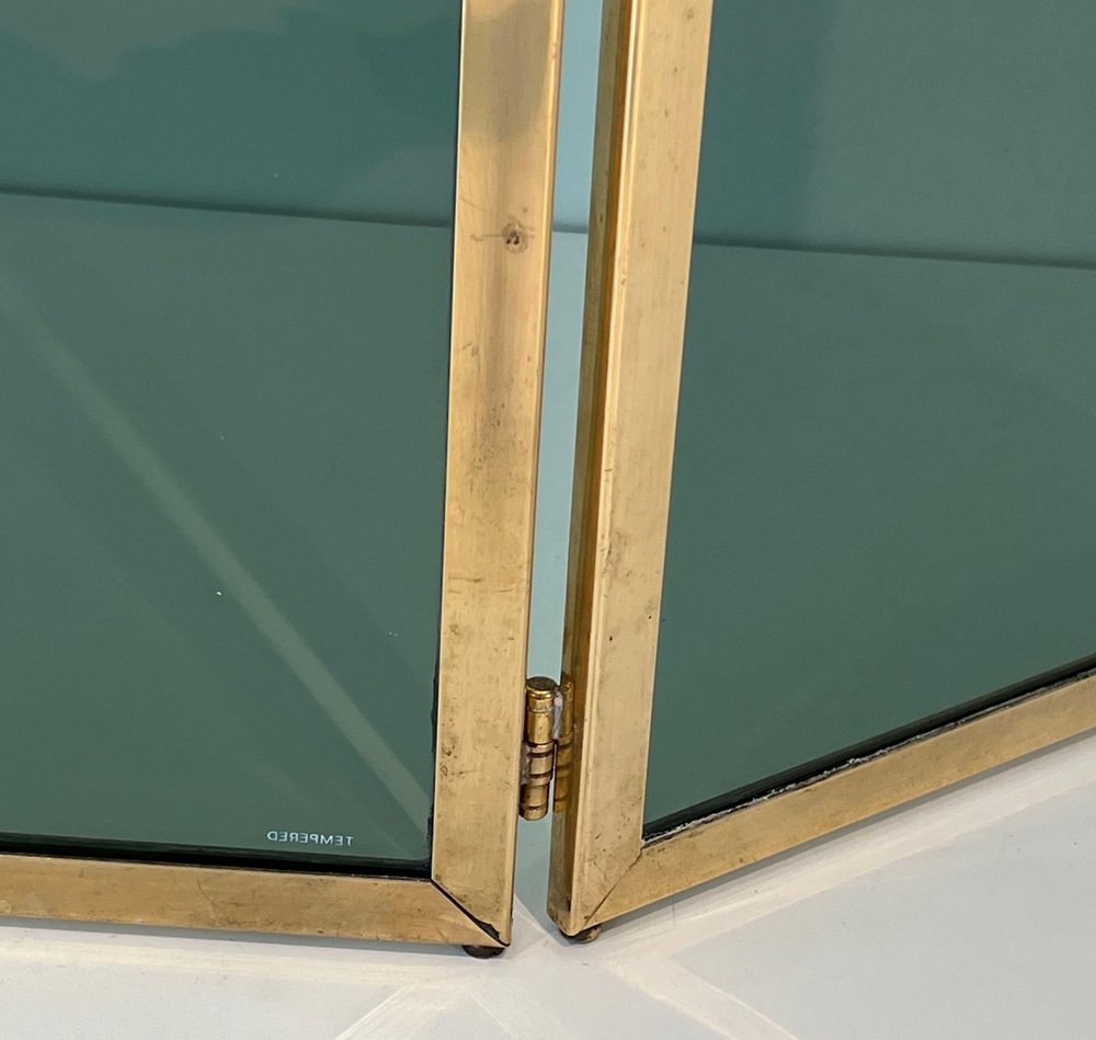 Glass Firewall Surrounded by Brass Frame, 1970s for sale at Pamono