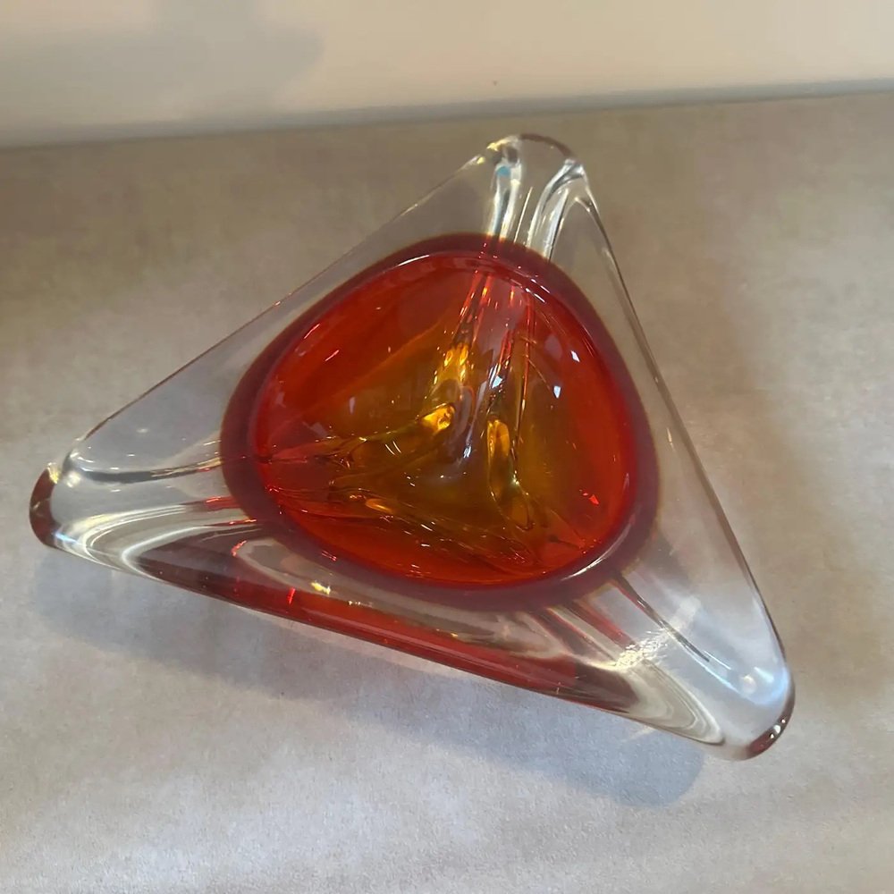 Large Modernist Red Sommerso Murano Glass Triangular Ashtray attributed ...