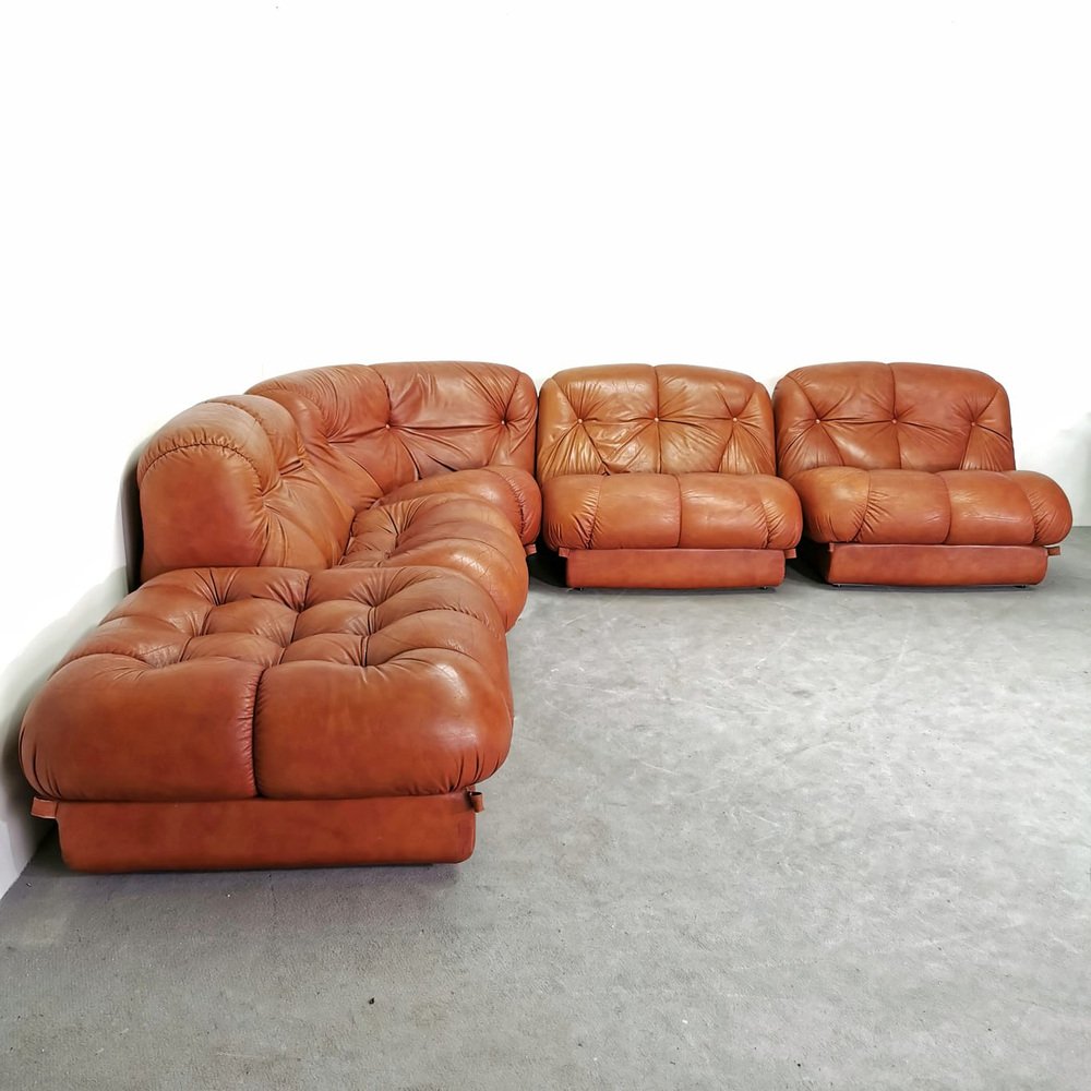 Modular Sofa in Leather, 1970s, Set of 5 for sale at Pamono