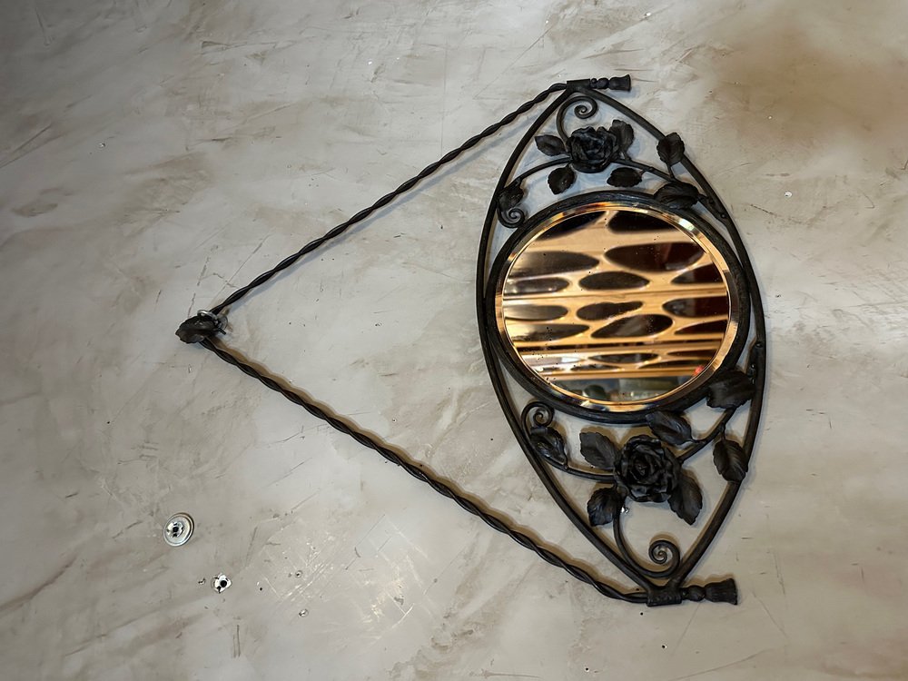 Specchio Art Déco in ferro battuto, 1930 in vendita su Pamono