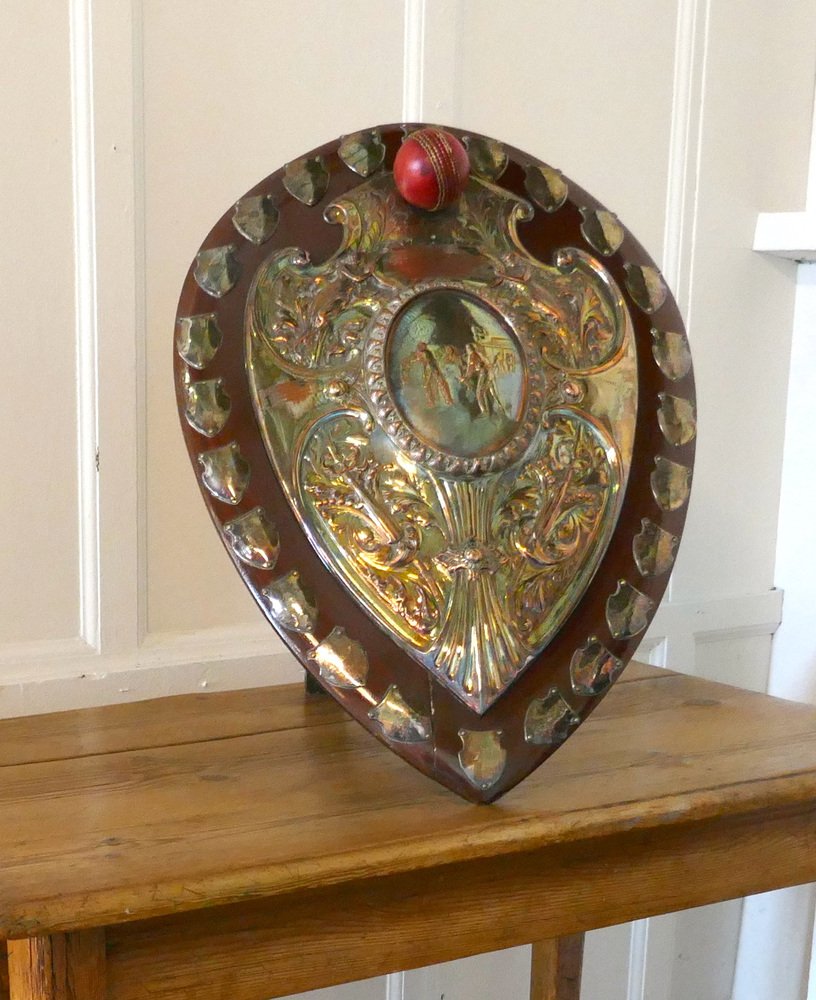 Art Nouveau Sheffield Plate Cricket Trophy Shield by Walker Hall and ...