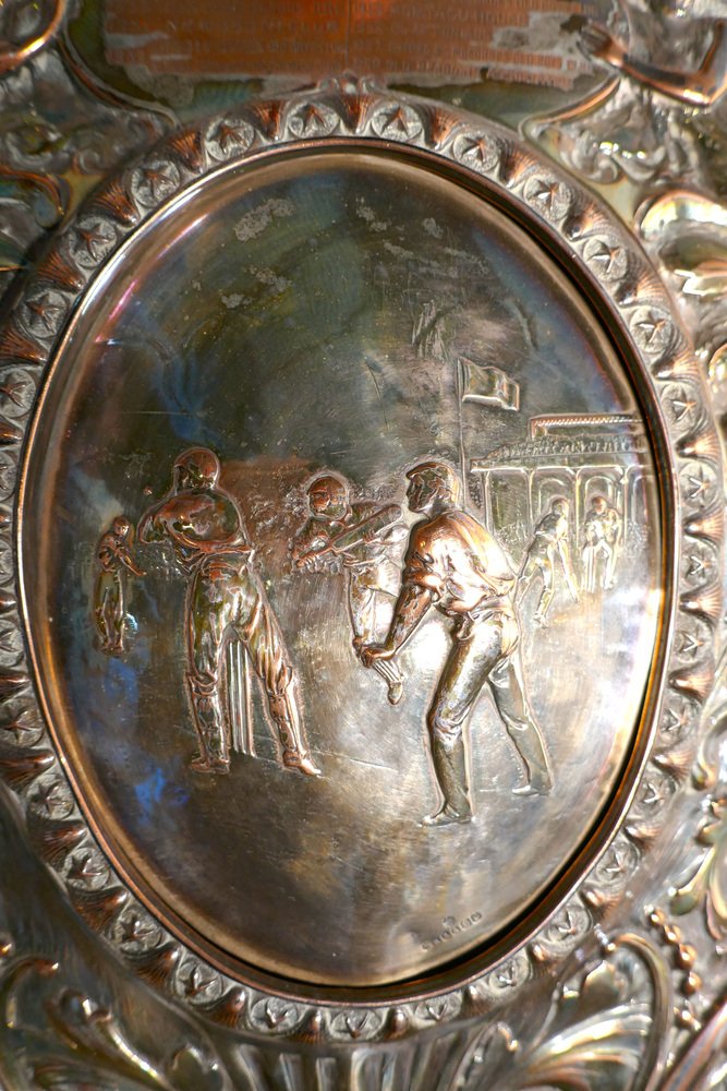 Art Nouveau Sheffield Plate Cricket Trophy Shield by Walker Hall and ...