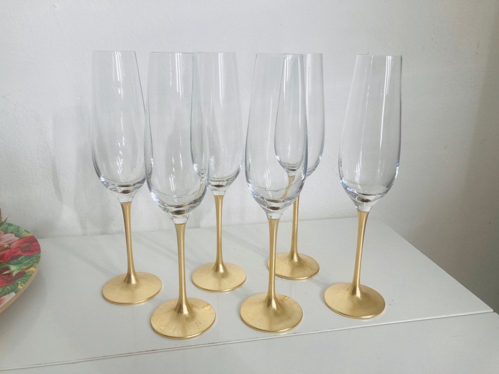 Goldish Flutes for Champagne by Luke Vestidello, Set of 6 for sale at ...