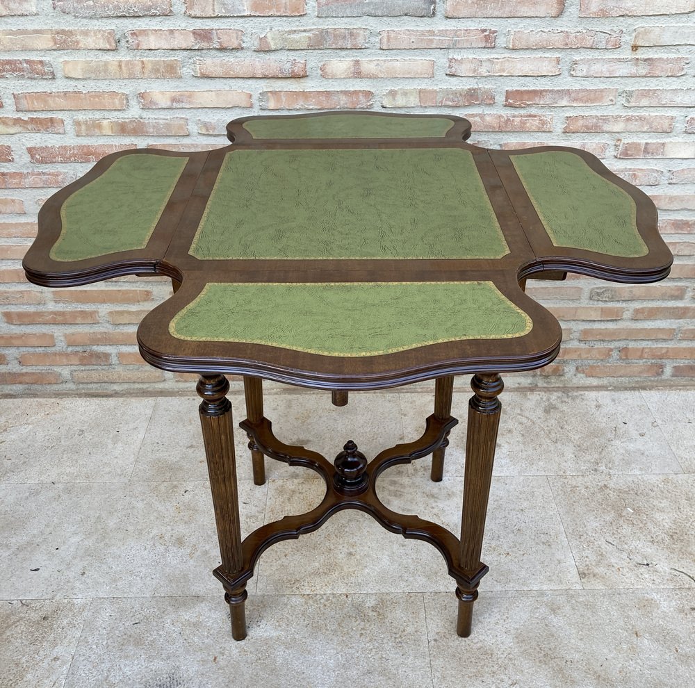 Vintage Game Table in Walnut with Green Leather, 1960 for sale at Pamono
