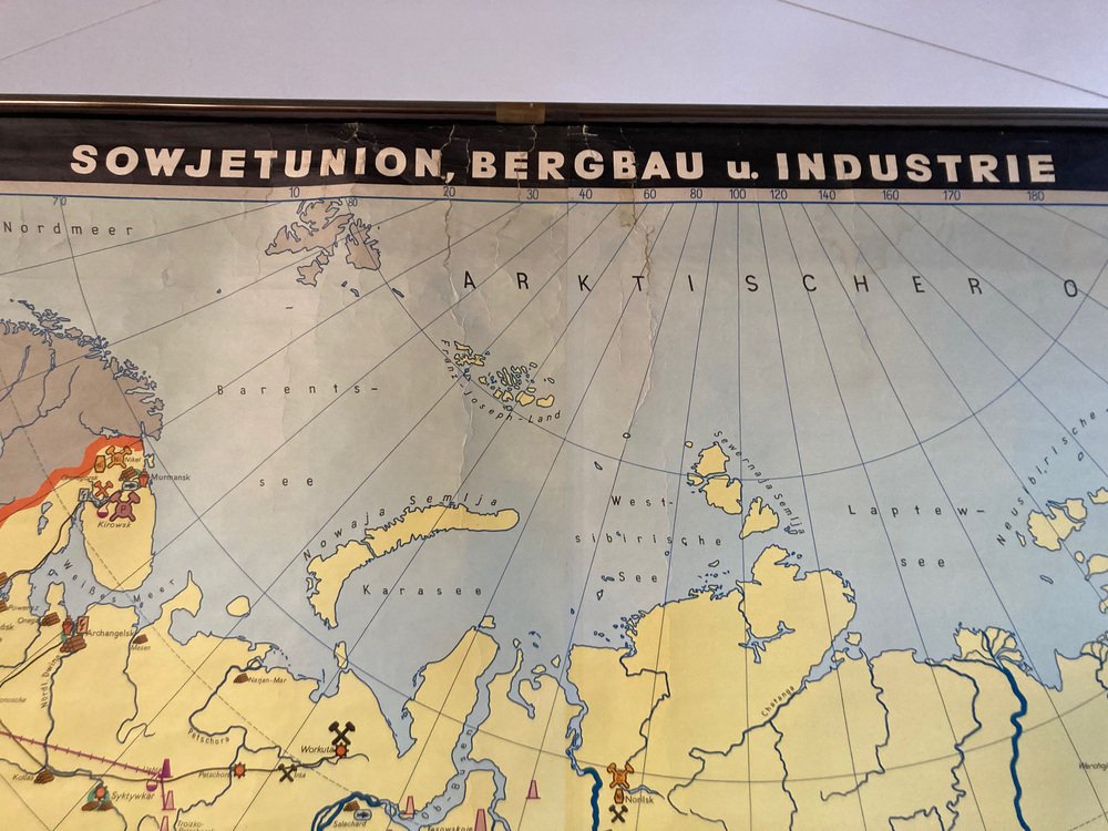 Large East German School Map of the Soviet Union, 1960s for sale at Pamono