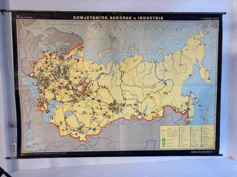 Large East German School Map of the Soviet Union, 1960s for sale at Pamono