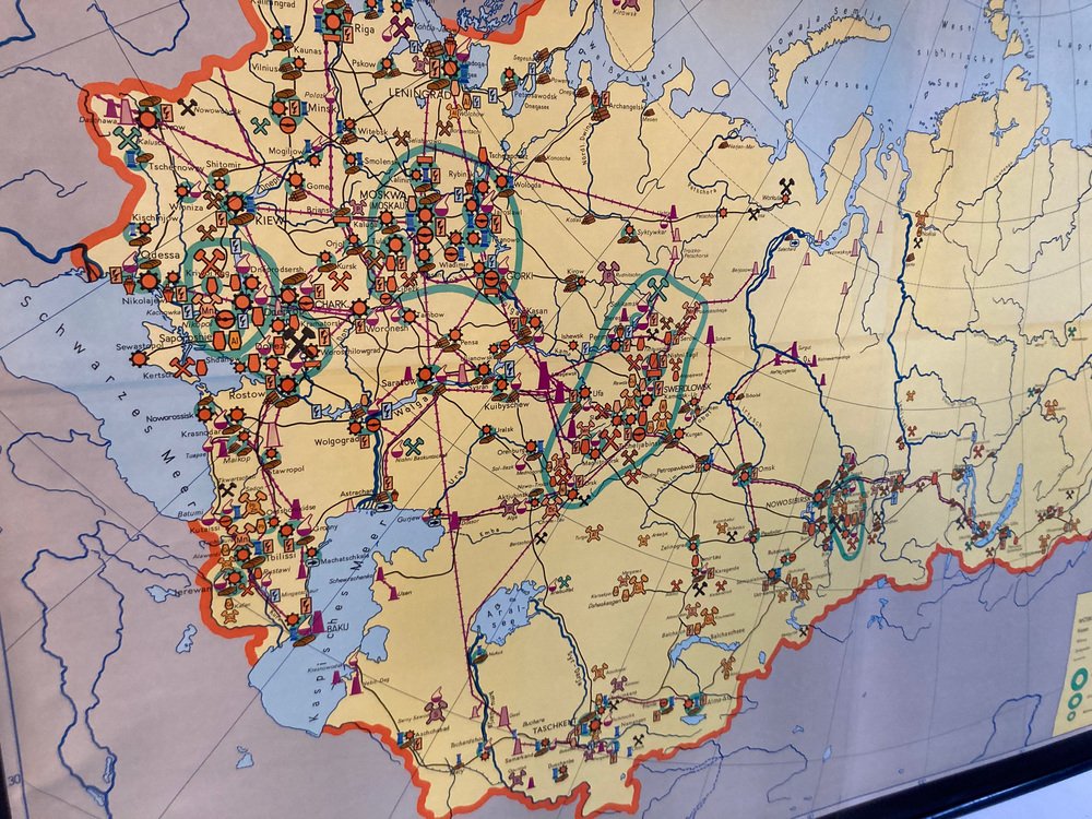 Large East German School Map of the Soviet Union, 1960s for sale at Pamono
