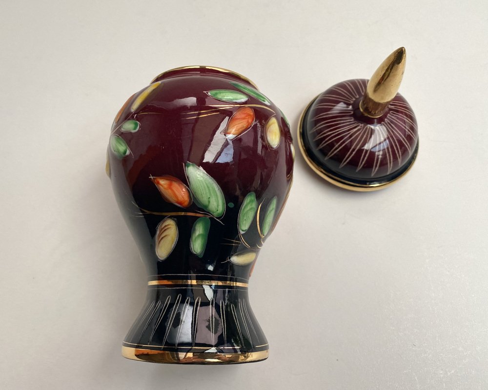 Vintage Ceramic Vase with Lid and Floral Decor from Hubert Bequet ...
