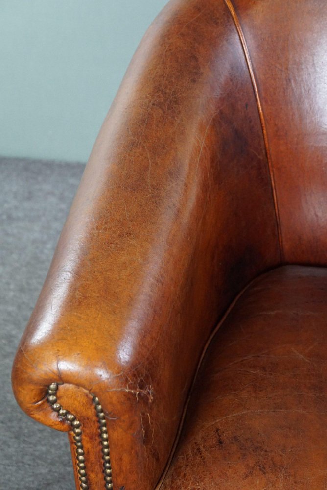 Leather Club Chair in Cognac Color for sale at Pamono