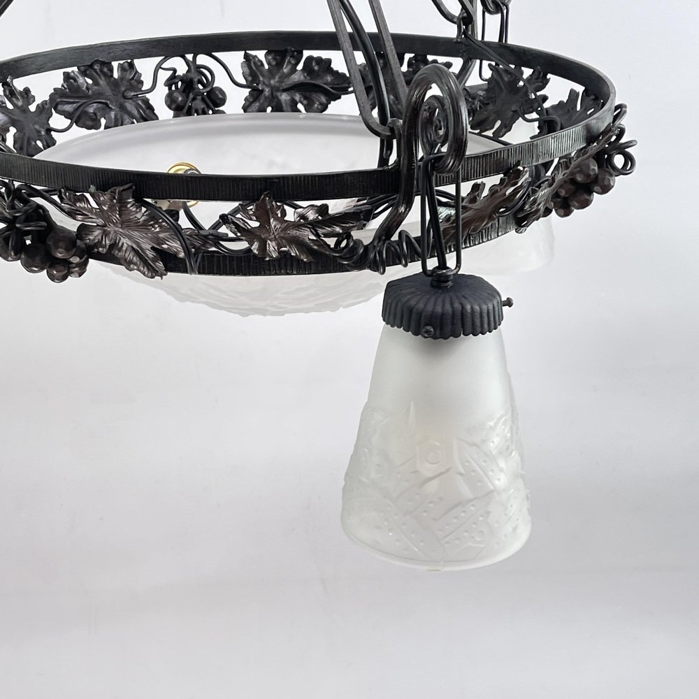 Art Deco Wrought Iron Ceiling Lamp by Muller Freres, Luneville, 1930s ...