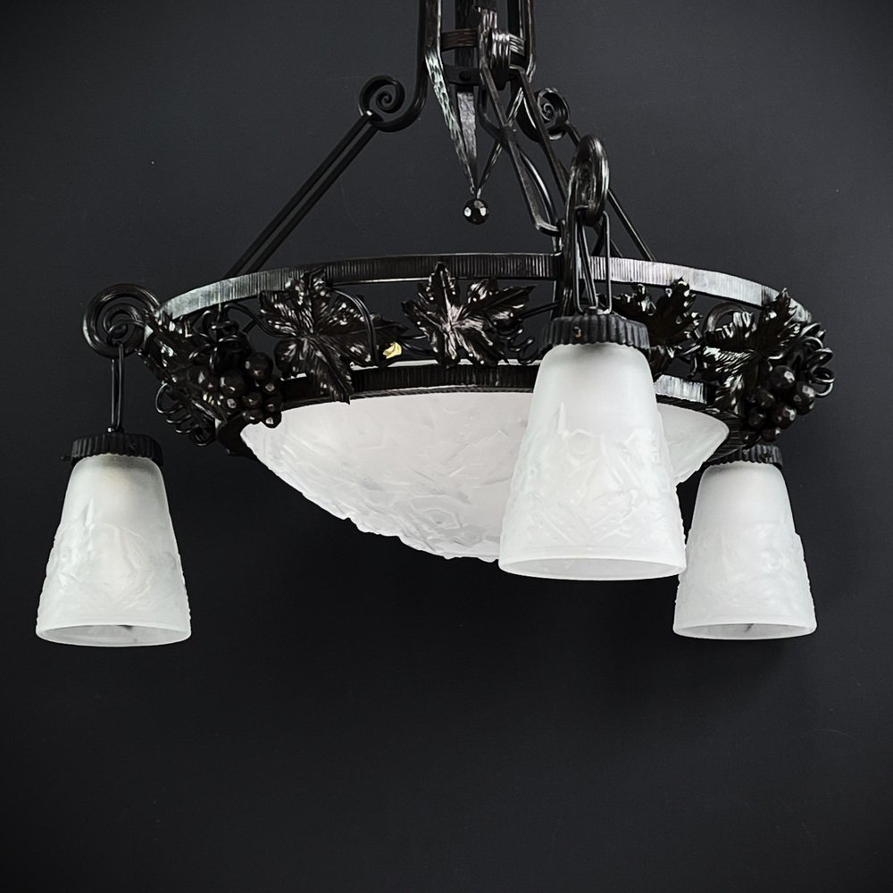 Art Deco Wrought Iron Ceiling Lamp by Muller Freres, Luneville, 1930s ...