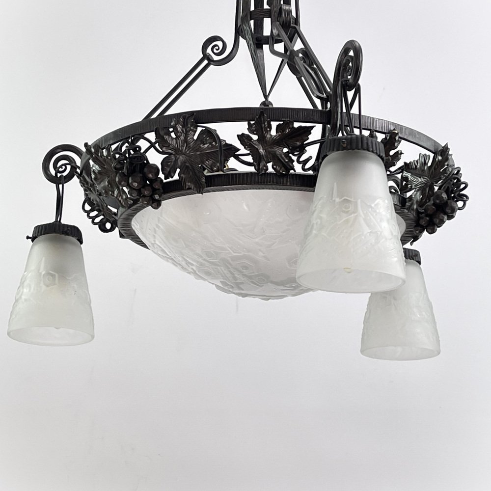 Art Deco Wrought Iron Ceiling Lamp by Muller Freres, Luneville, 1930s ...