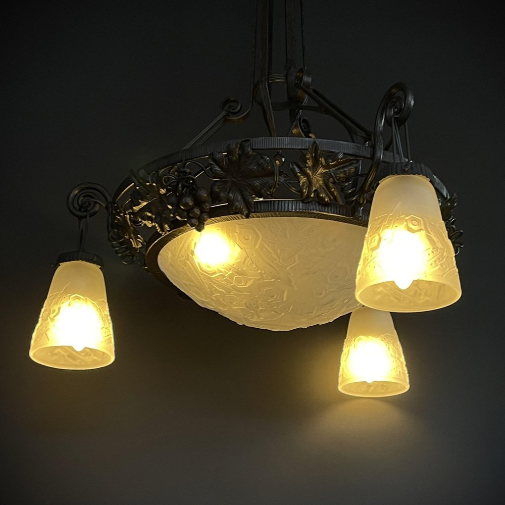 Art Deco Wrought Iron Ceiling Lamp by Muller Freres, Luneville, 1930s ...