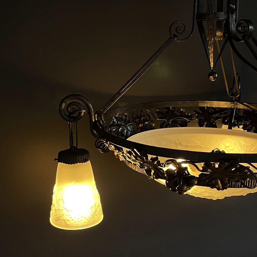 Art Deco Wrought Iron Ceiling Lamp by Muller Freres, Luneville, 1930s ...