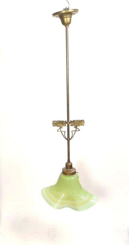 Art Nouveau Pendant Lamp with Green Glass Shade by Márton Horváth for ...