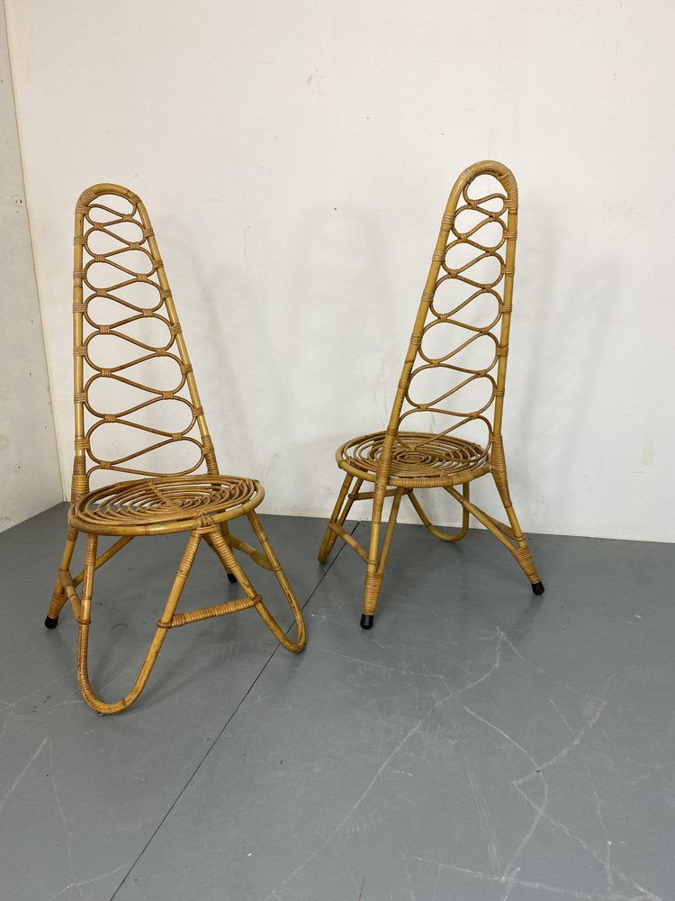 Vintage High Back Chairs in Rattan and Bamboo by Rohé Noordwolde, 1950s ...