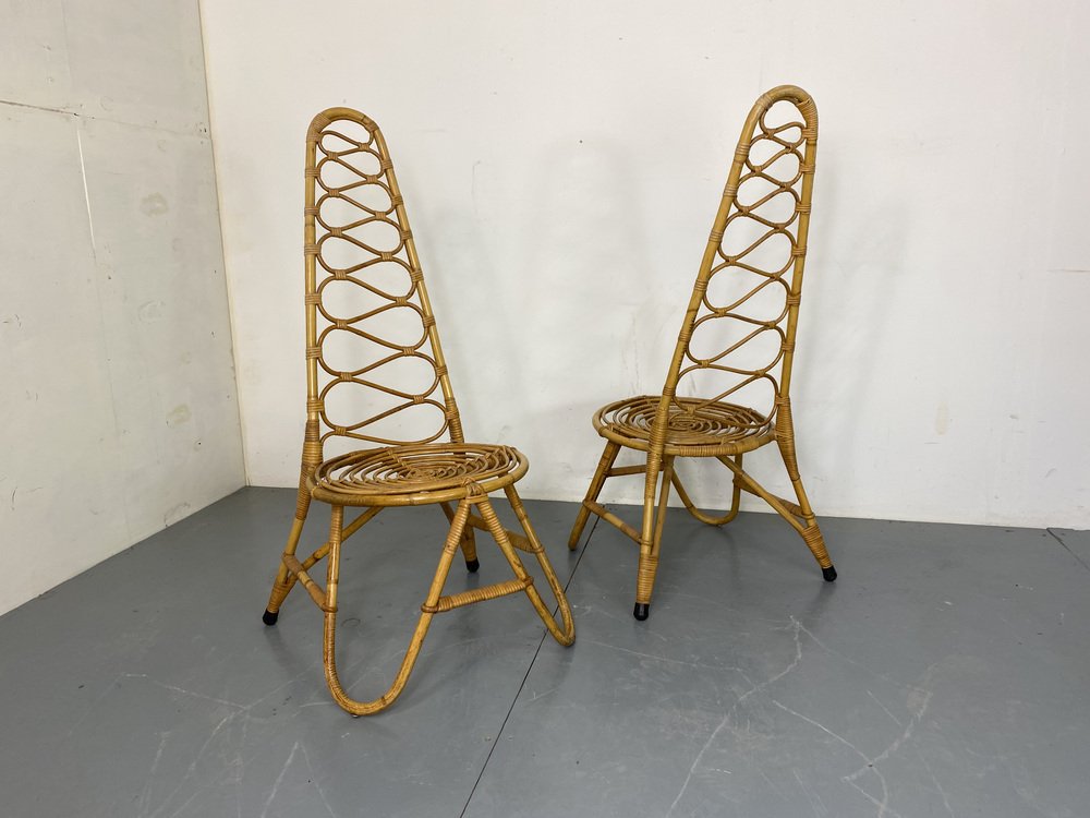 Vintage High Back Chairs in Rattan and Bamboo by Rohé Noordwolde, 1950s ...
