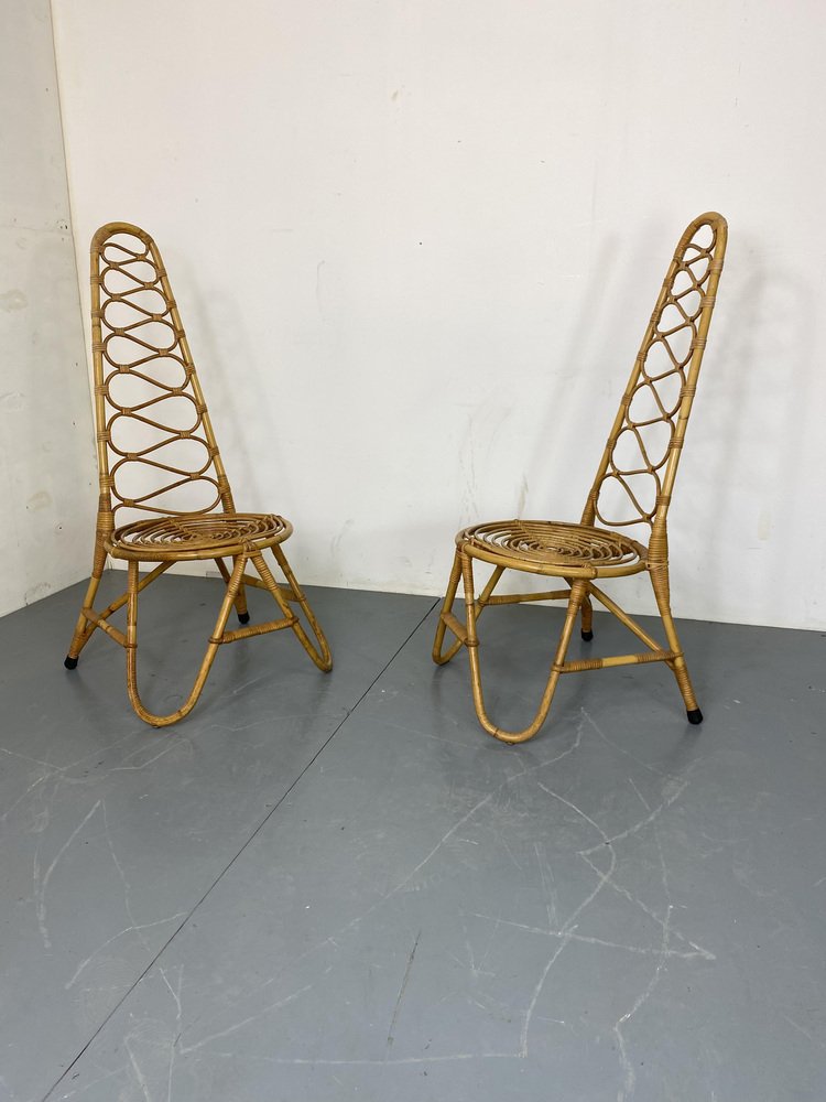 Set of Vintage High Back Chairs in Rattan and Bamboo by Rohé Noordwolde ...