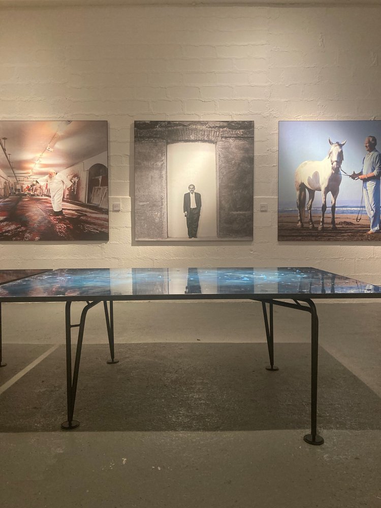 Asymmetrical Table with Metal Legs and Blue Resin Top by Giannoni ...