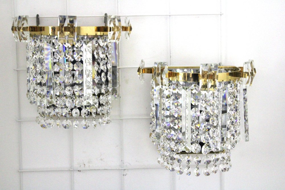 Lead Crystal Wall Lights from Maderna, 1960s, Set of 2 for sale at Pamono