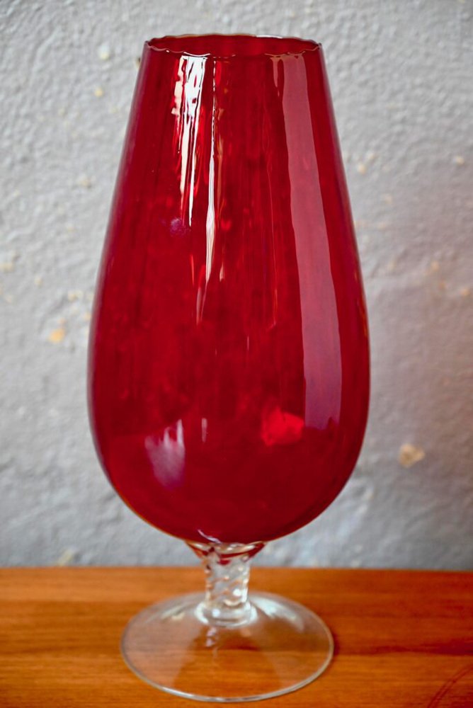 Large Red Glass in Empoli Facet Glass, 1970s for sale at Pamono