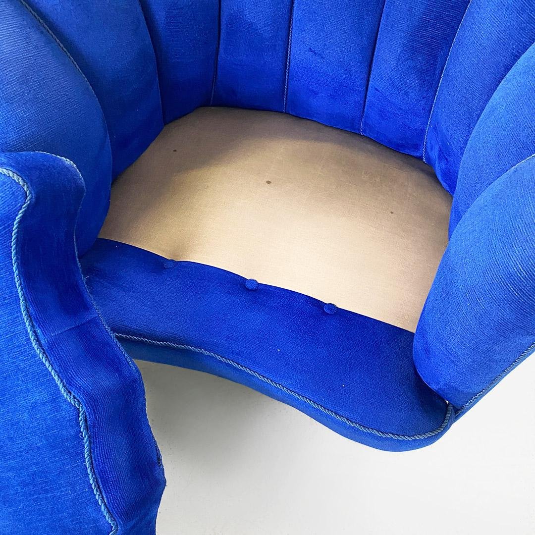 Italian Shell Armchairs in Electric Blue Fabric and Wooden Legs, 1950s ...
