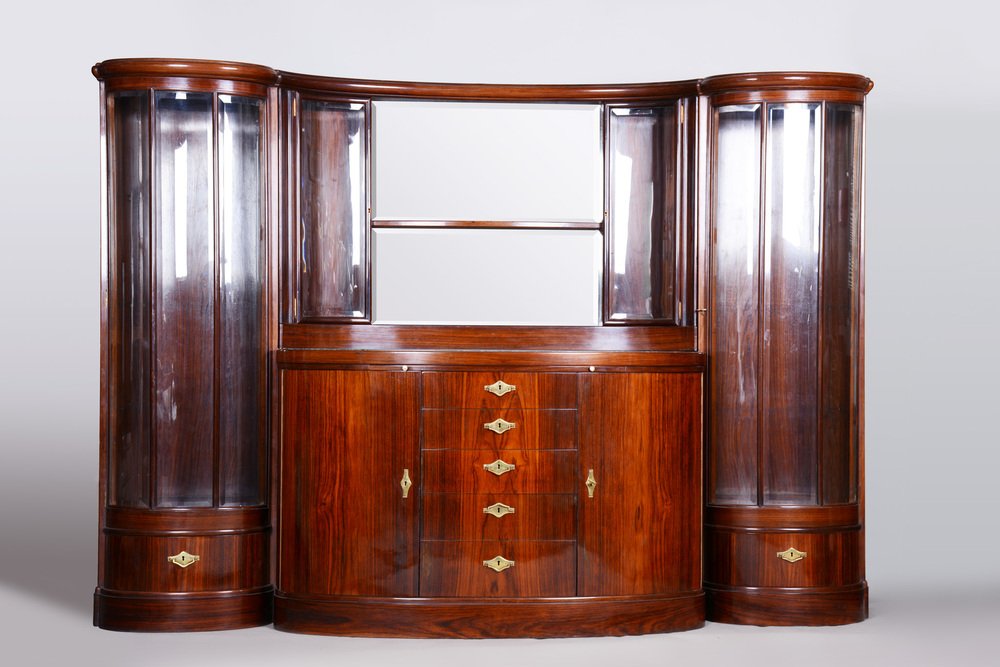 Art Deco Oval-Shaped Sideboard in Rosewood & Original Glass and Mirror ...