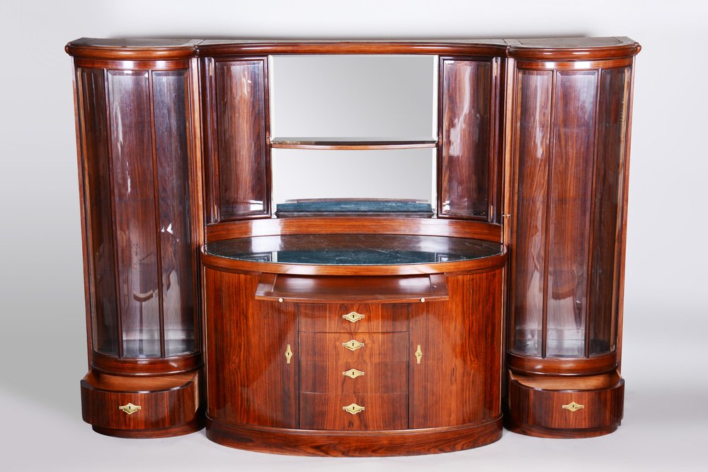 Art Deco Oval-Shaped Sideboard in Rosewood & Original Glass and Mirror ...