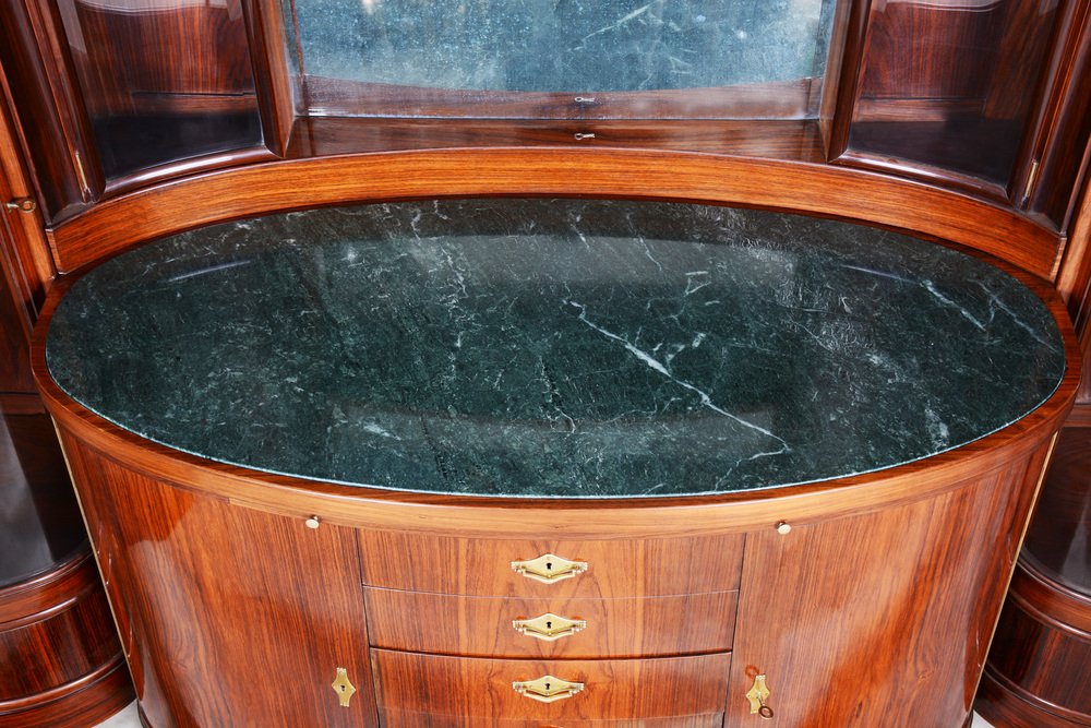 Art Deco Oval-Shaped Sideboard in Rosewood & Original Glass and Mirror ...