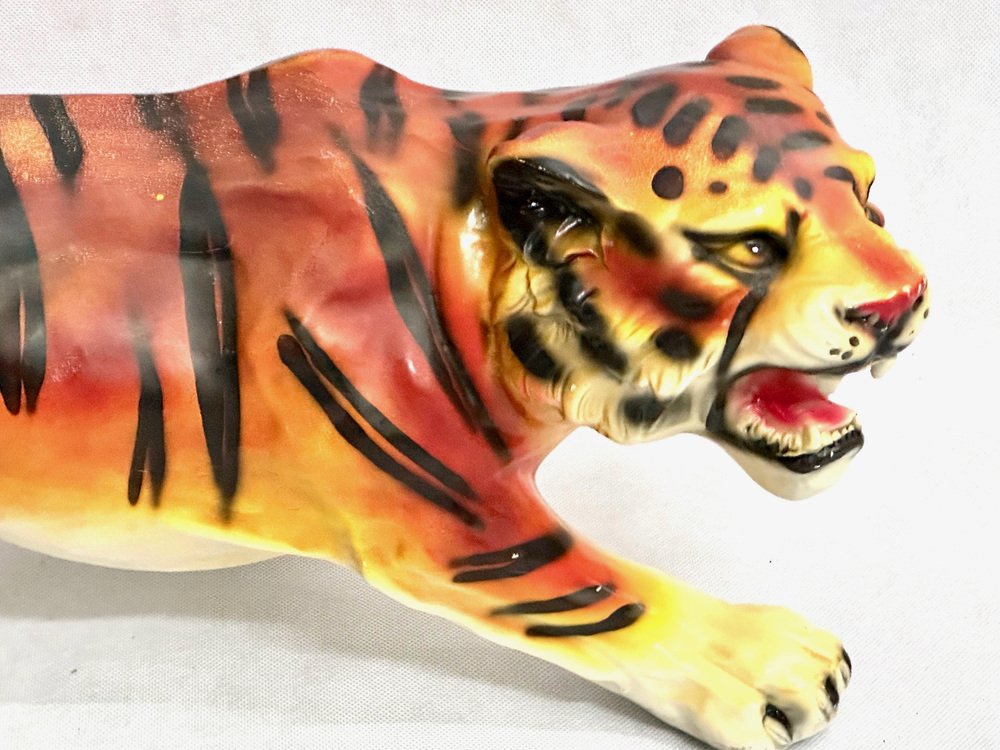 Large Vintage Italian Tiger Statue in Resin, 1970s for sale at Pamono