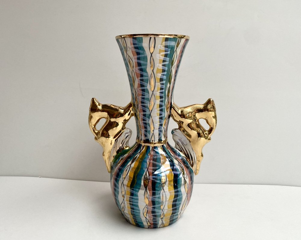 Vintage Baroque Ceramic Vase with Deer Stag Shape Handles from H.Bequet ...