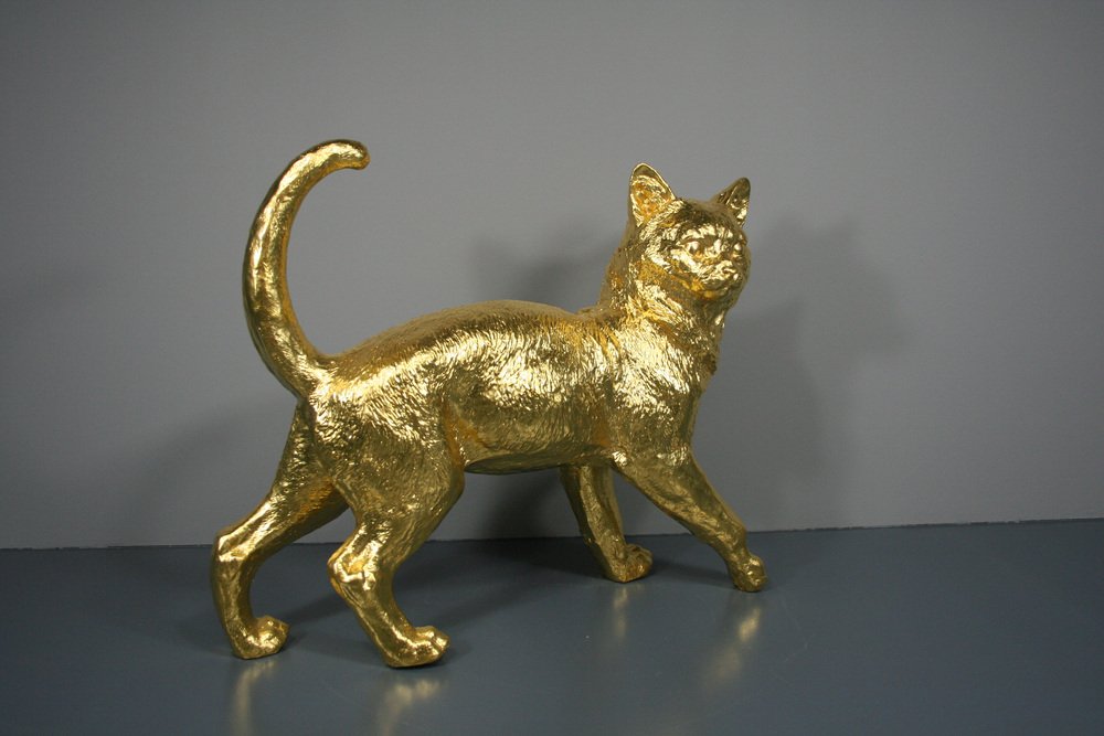 Cat Figures in 24 Karat Gilt, 2000s, Set of 2 for sale at Pamono