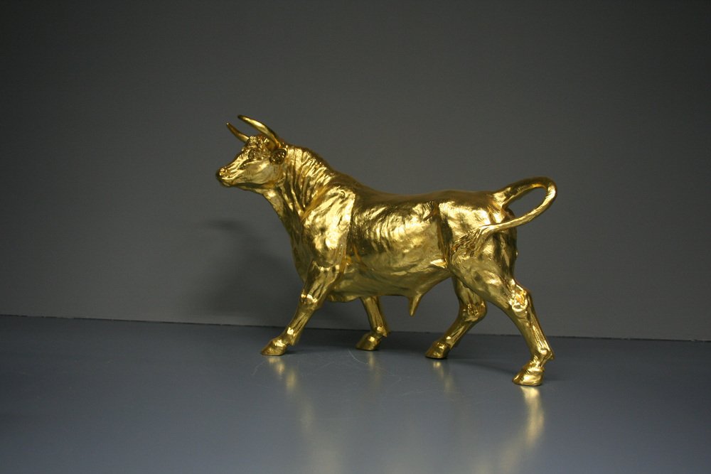 Bull Figure in 24 Karat Gilt, 2000s for sale at Pamono