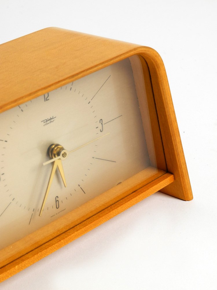 Electro Table Clock with Curved Teak Plywood Casing for sale at Pamono