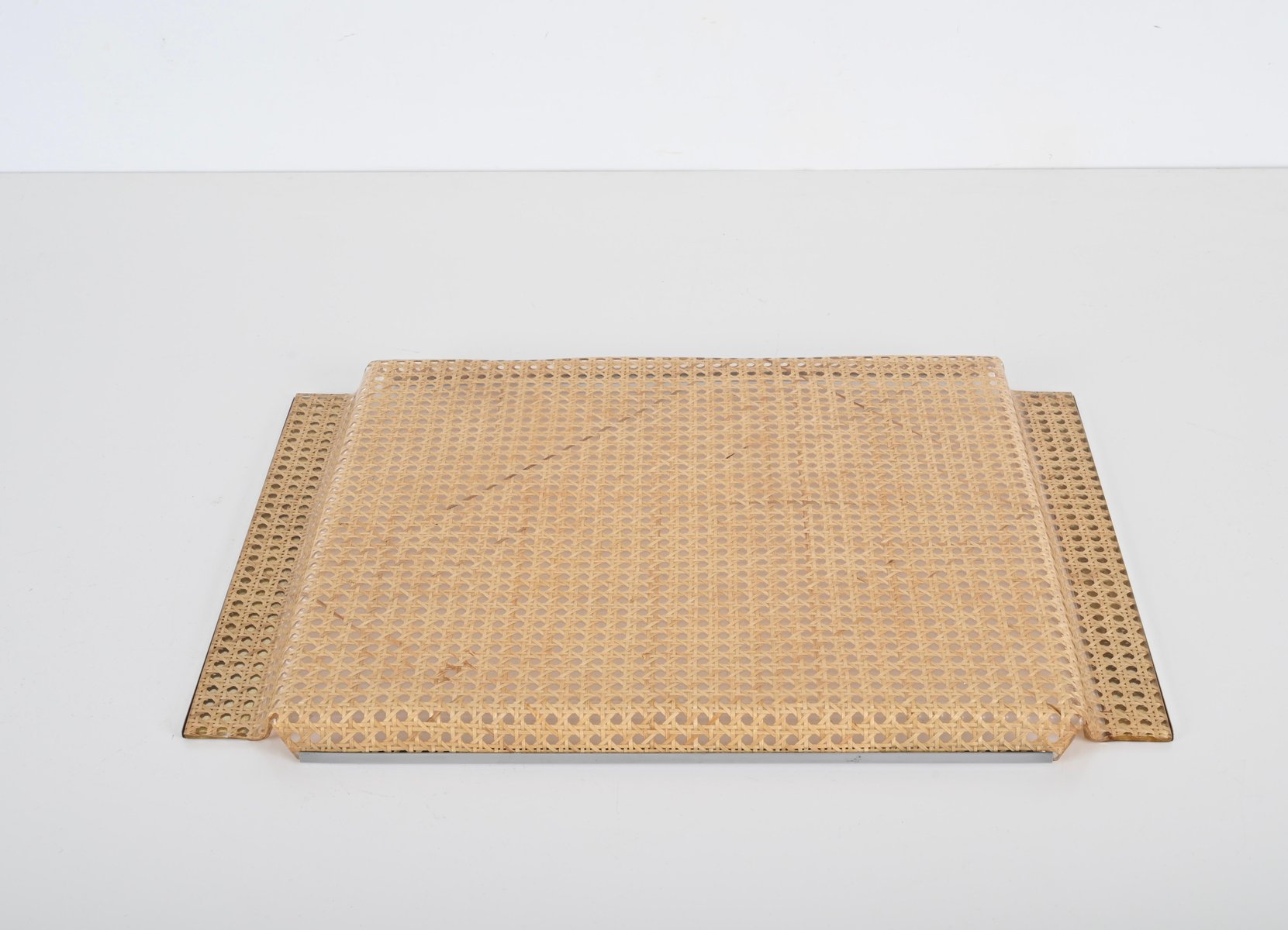 Mid-Century Acrylic Chrome and Vienna Straw Serving Tray from Christian ...