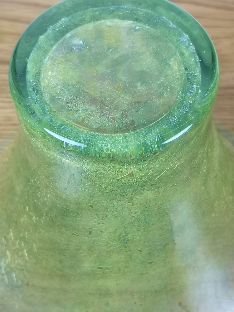Mid-Century Cracked Veil Green Glass Vase, 1960s for sale at Pamono