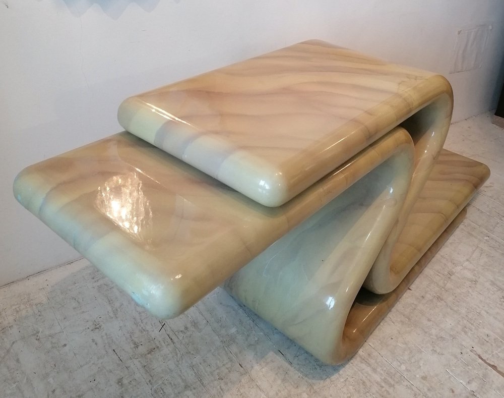 Vintage S-Shaped American Lacquered Console Table in the style of Karl ...