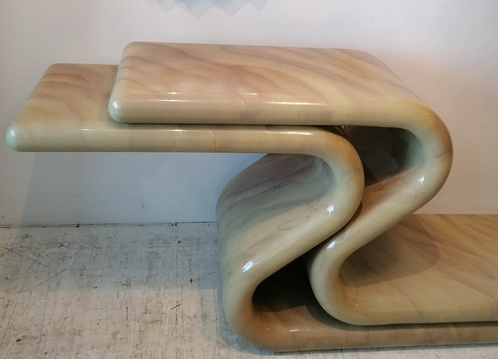 Vintage S-Shaped American Lacquered Console Table in the style of Karl ...