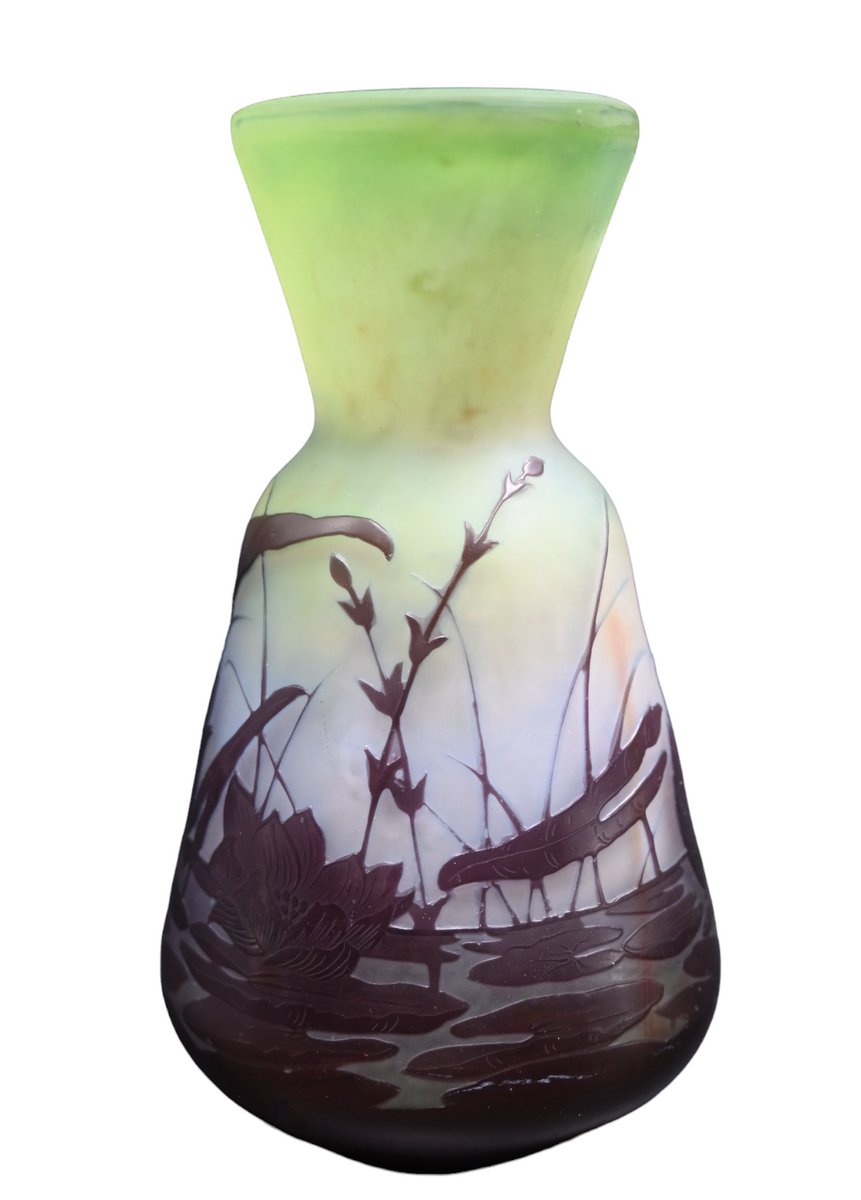 Art Deco Glass Paste Vase with Grasshopper Decor for sale at Pamono