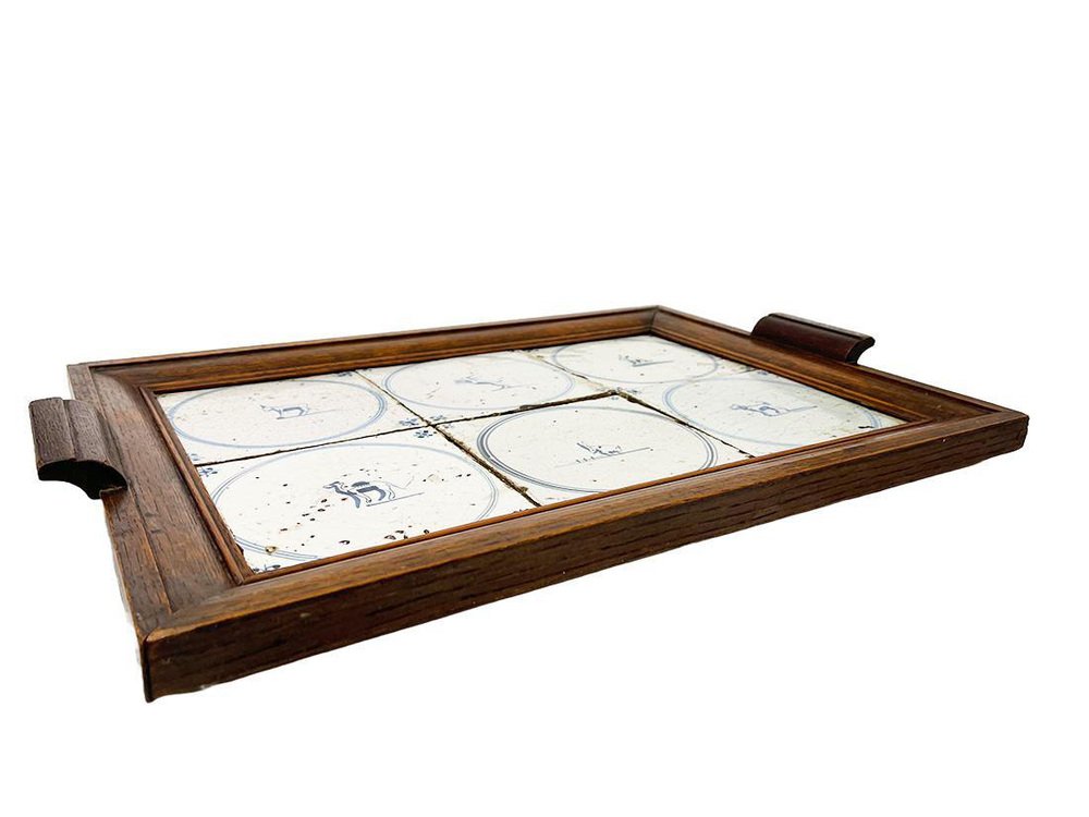 Dutch Delft Serving Tray with Blue Tiles, 1650s-1700s for sale at Pamono