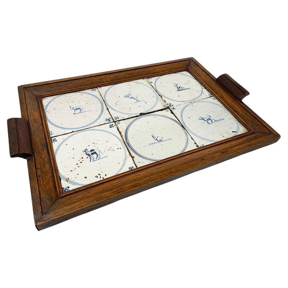 Dutch Delft Serving Tray with Blue Tiles, 1650s-1700s for sale at Pamono