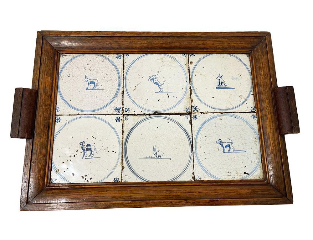 Dutch Delft Serving Tray with Blue Tiles, 1650s-1700s for sale at Pamono