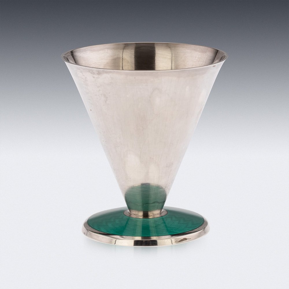 Art Deco Norwegian Silver and Enamel Cocktail Beakers, 1950s, Set of 8 ...